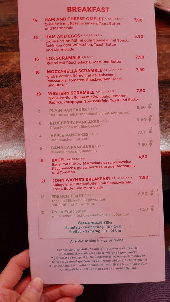 Menu at Doris Diner restaurant, Hamburg
