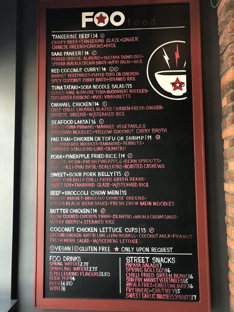 Menu at FOO Asian Street Food restaurant, Calgary