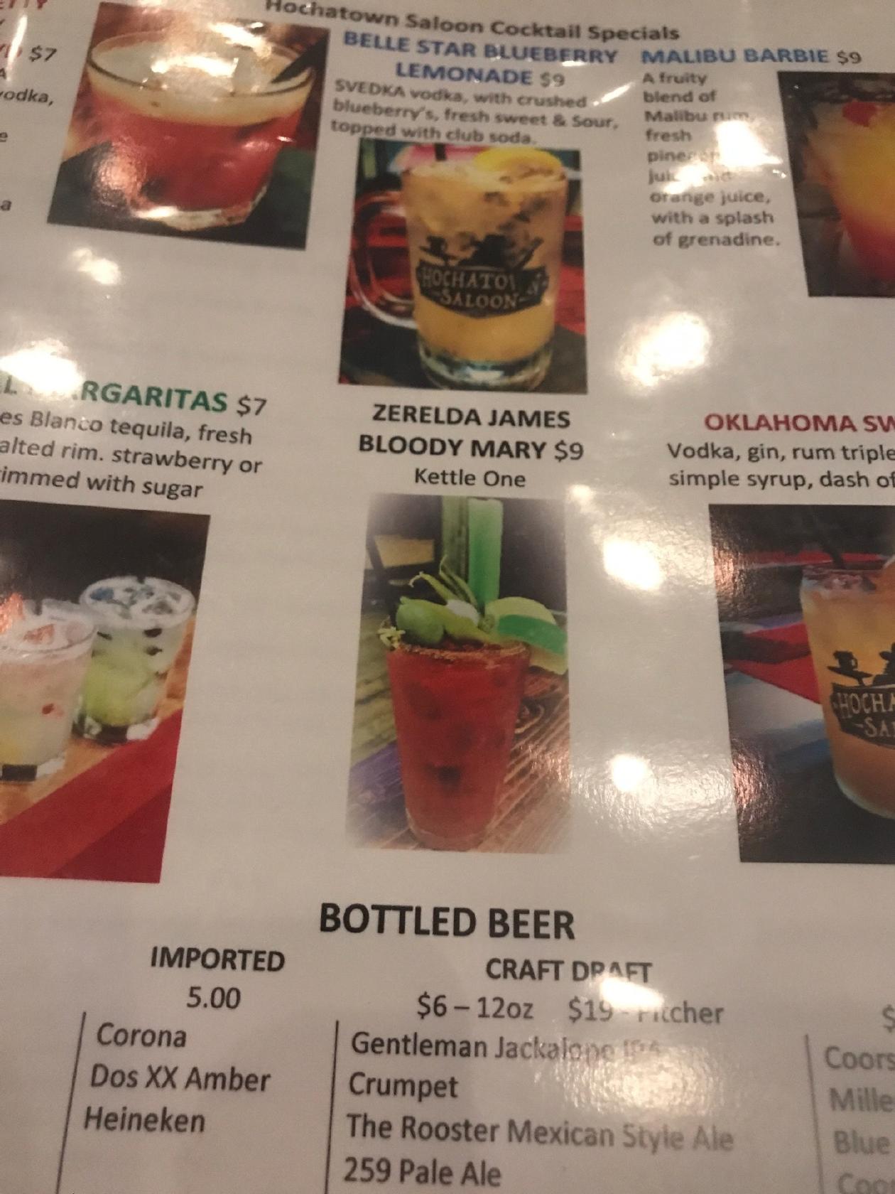 Carta del pub y bar Hochatown Saloon, Broken Bow, 28 Old Hochatown Rd