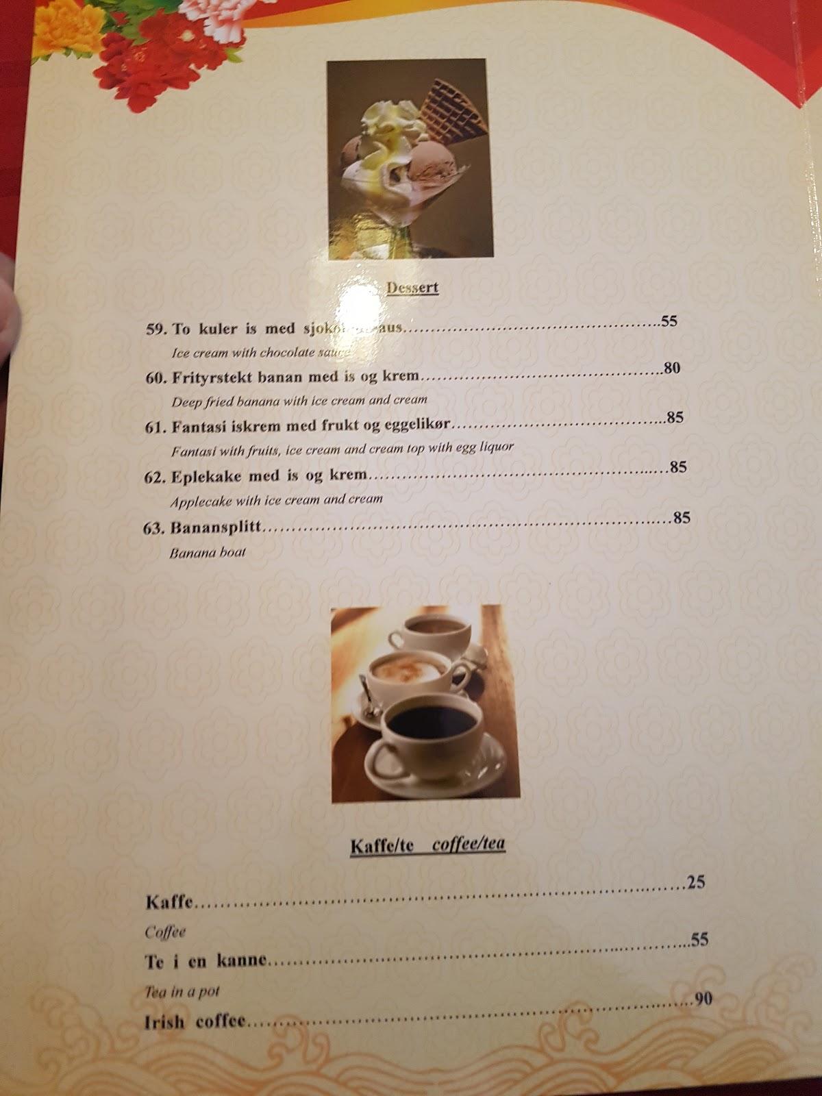 Menu at Mos restaurant, Vinstra