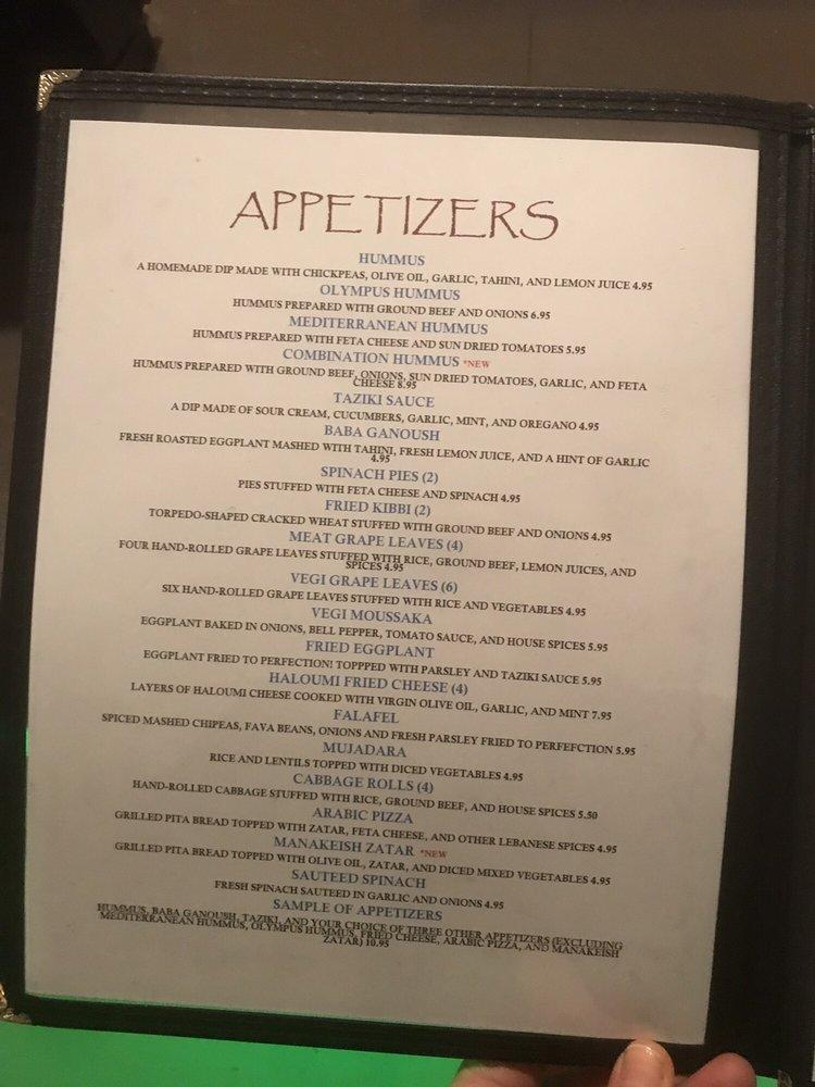 Menu at Olympus restaurant, New Iberia