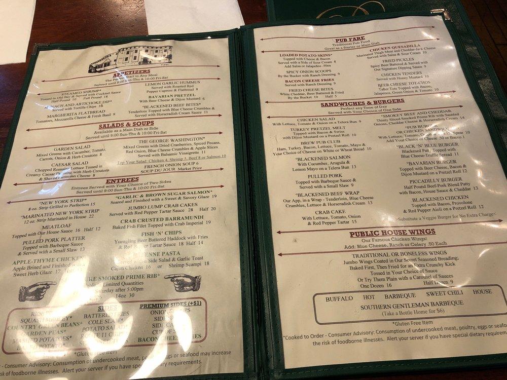 Menu at Piccadilly's Public House & Restaurant, Winchester