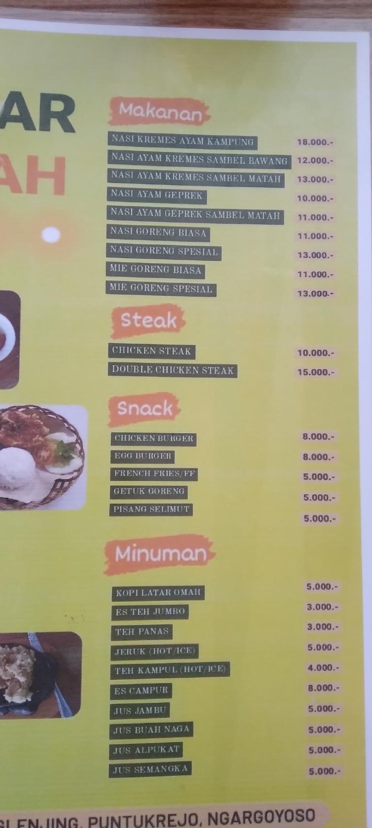 Menu at Rm.latar omah restaurant, Gerdu
