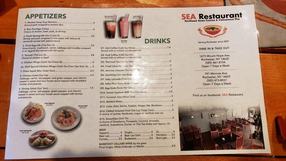 Menu at SEA Restaurant, Rochester, Mt Hope Ave