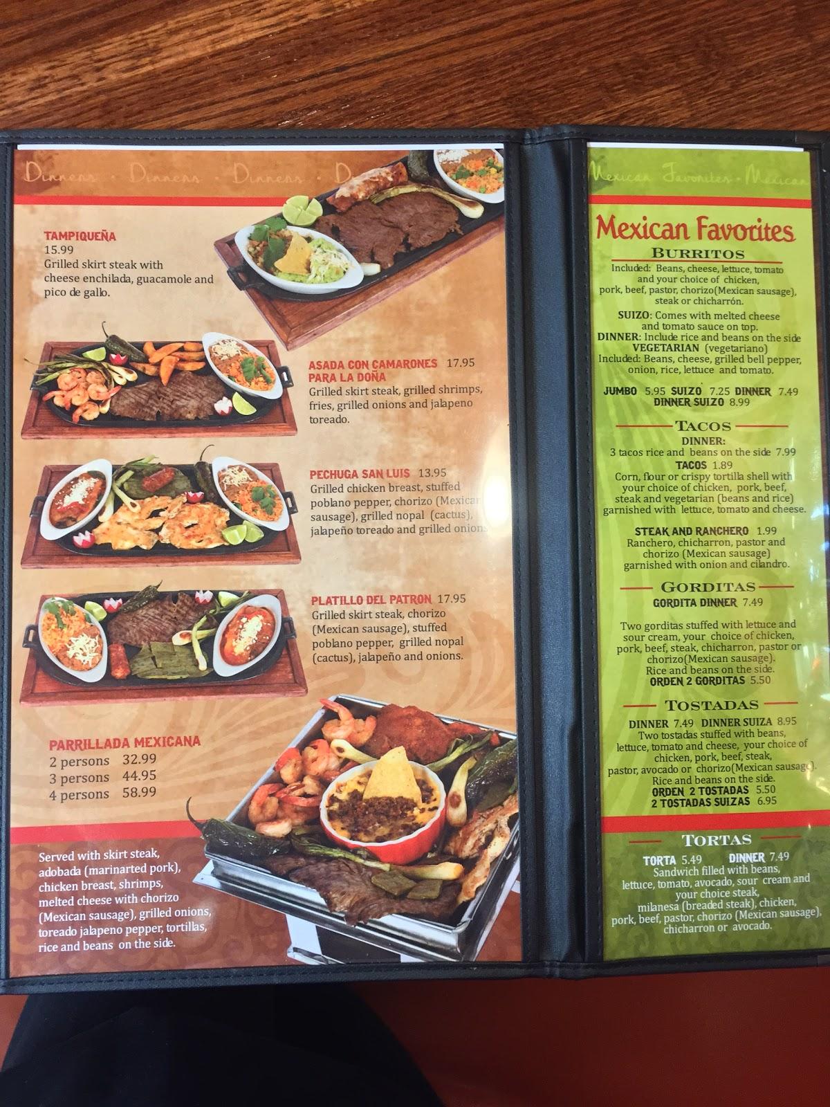 Menu at San Luis restaurant, Whiting