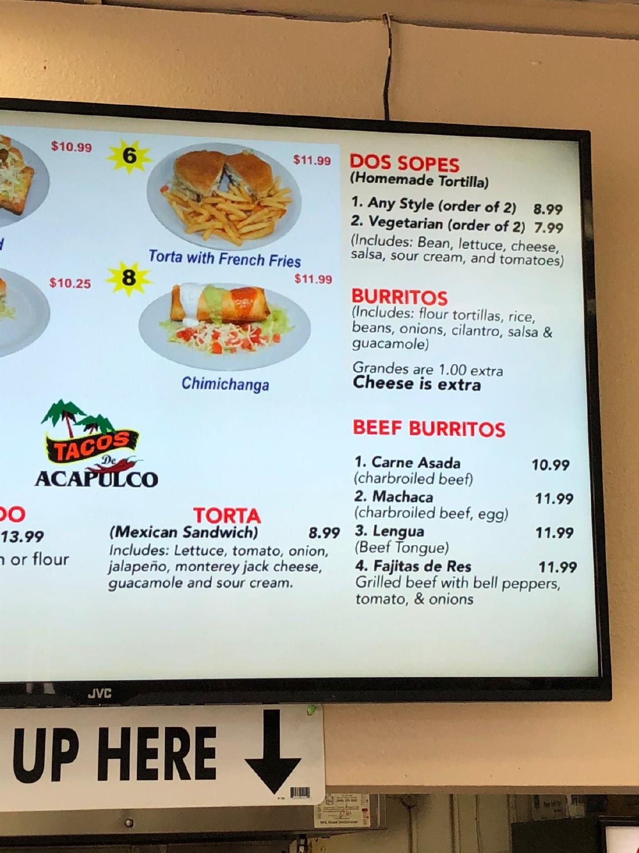 Menu at Tacos de Acapulco San Luis Obispo restaurant, San Luis Obispo ...