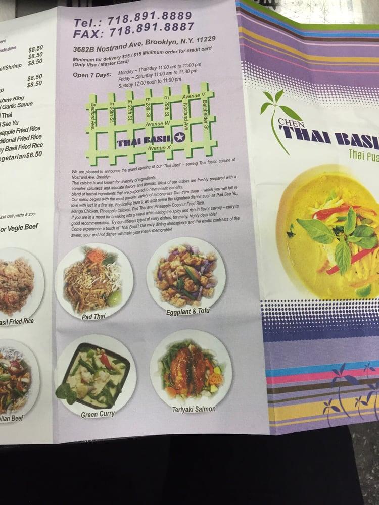 Menu at Thai Basil restaurant, New York City, Nostrand Ave