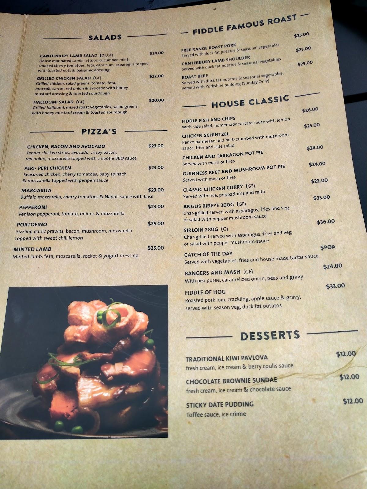 Menu at The Little Fiddle pub & bar, Christchurch