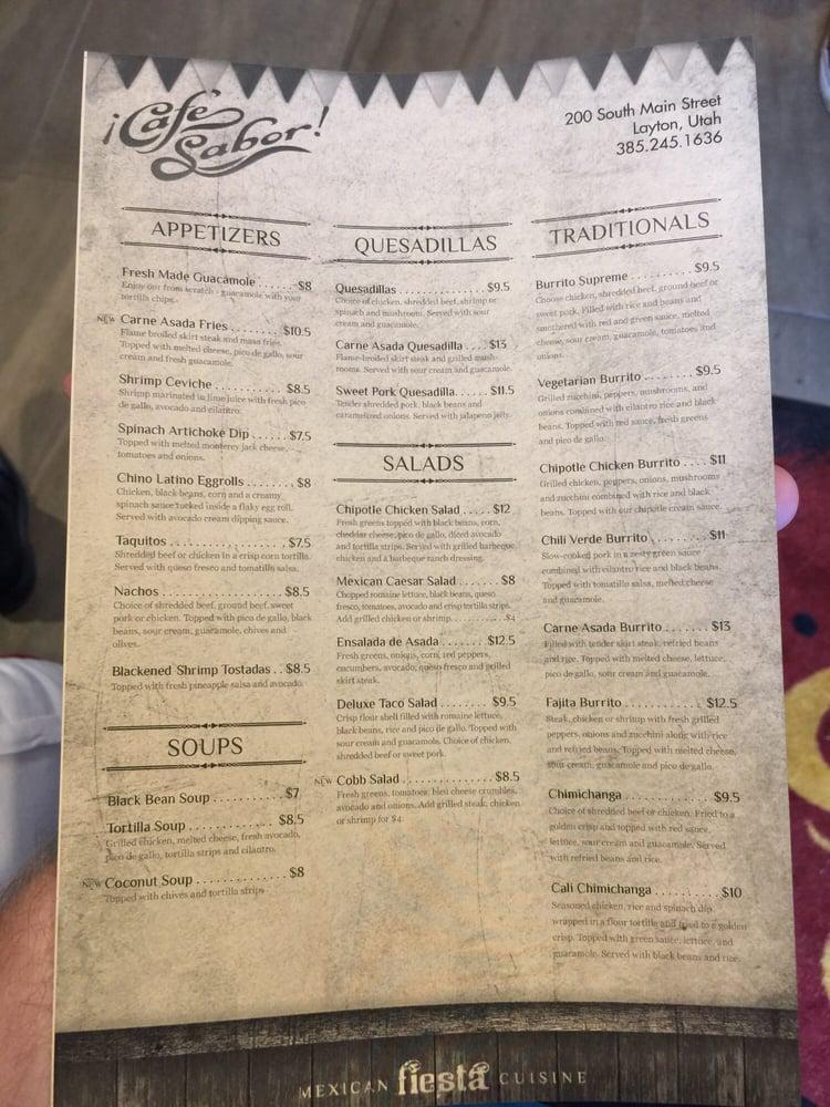 Menu at Cafe Sabor, Layton