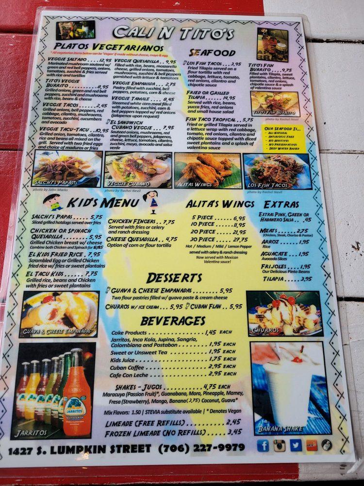 Menu at Cali N Tito's restaurant, Athens, S Lumpkin St