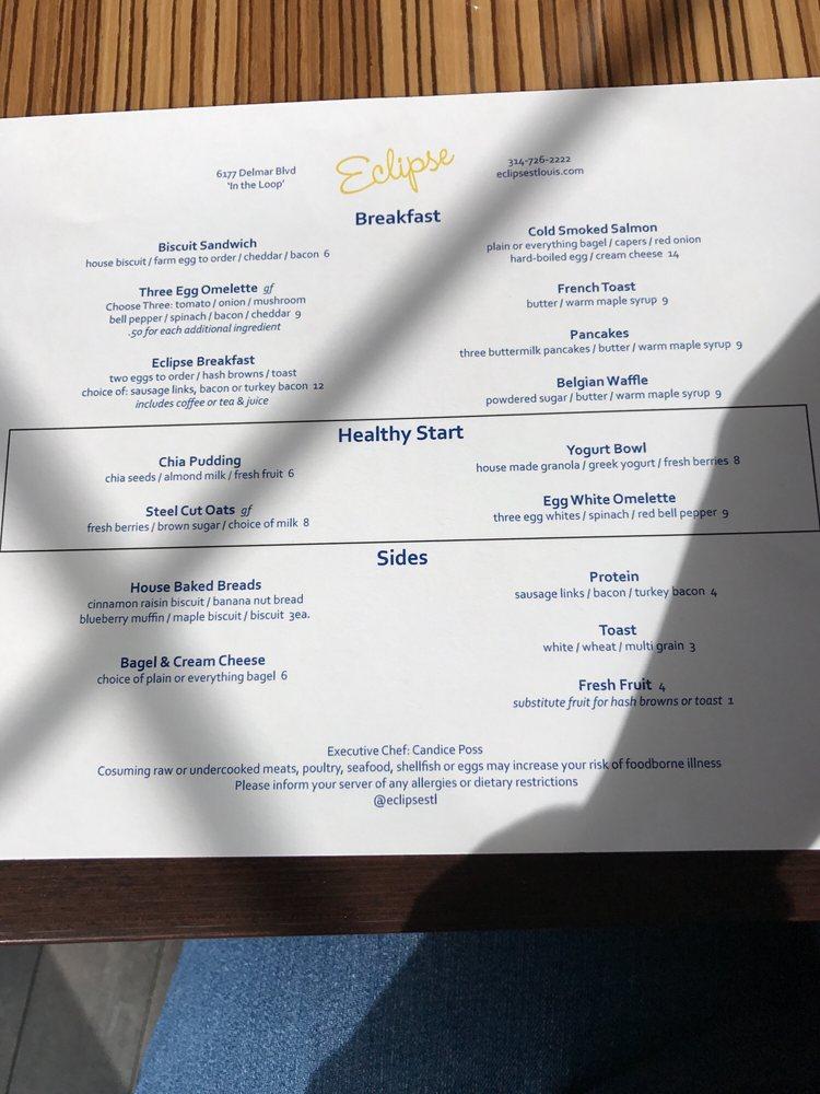 Menu at Eclipse Restaurant, St. Louis