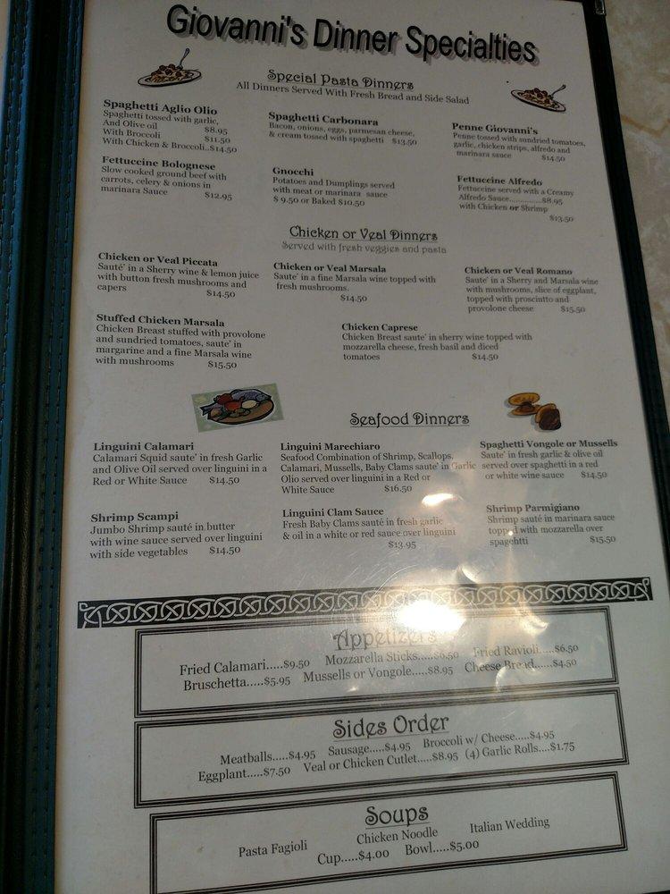 Menu at Giovanni's pizzeria, The Villages