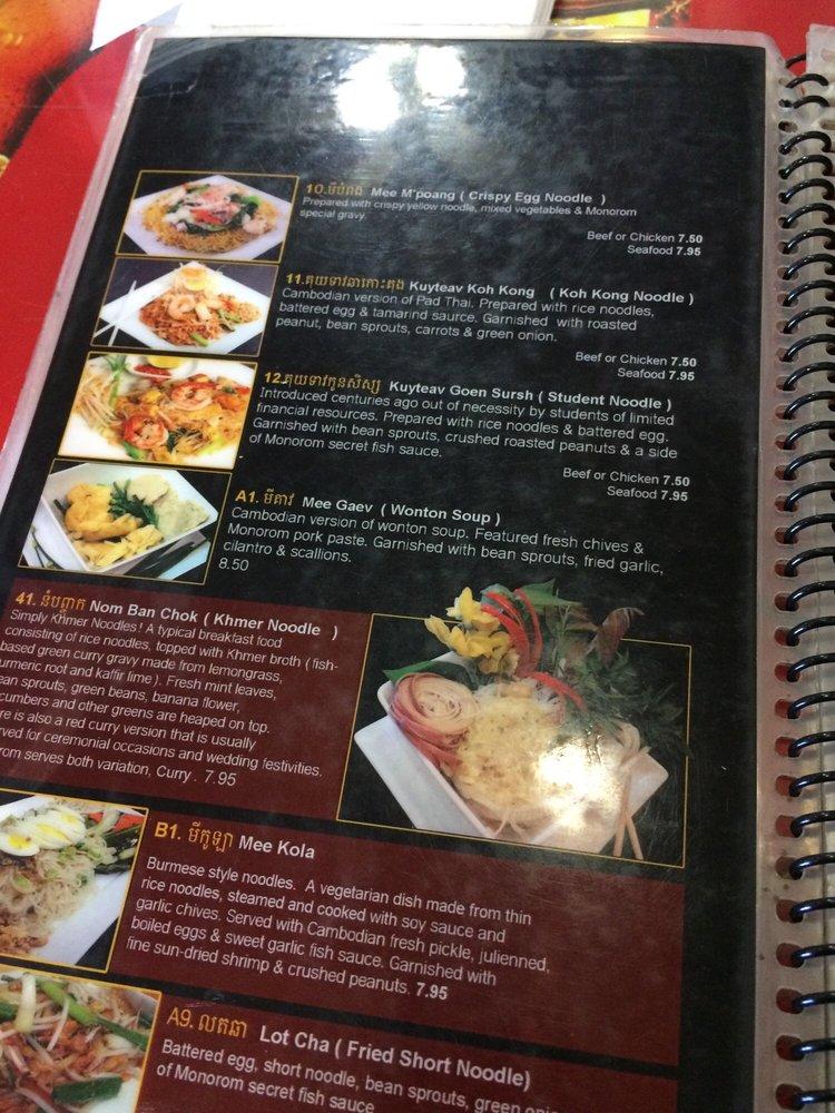 Menu at Monorom Cambodian Restaurant, Long Beach