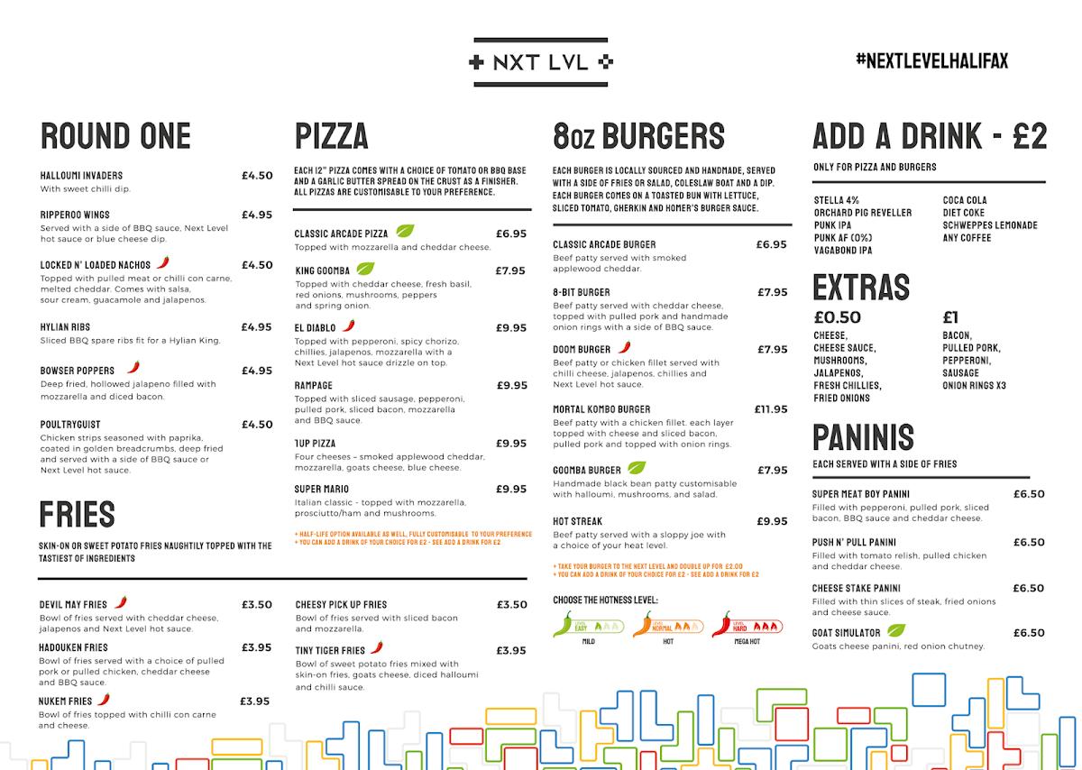 Menu at Next Level pub & bar, Halifax