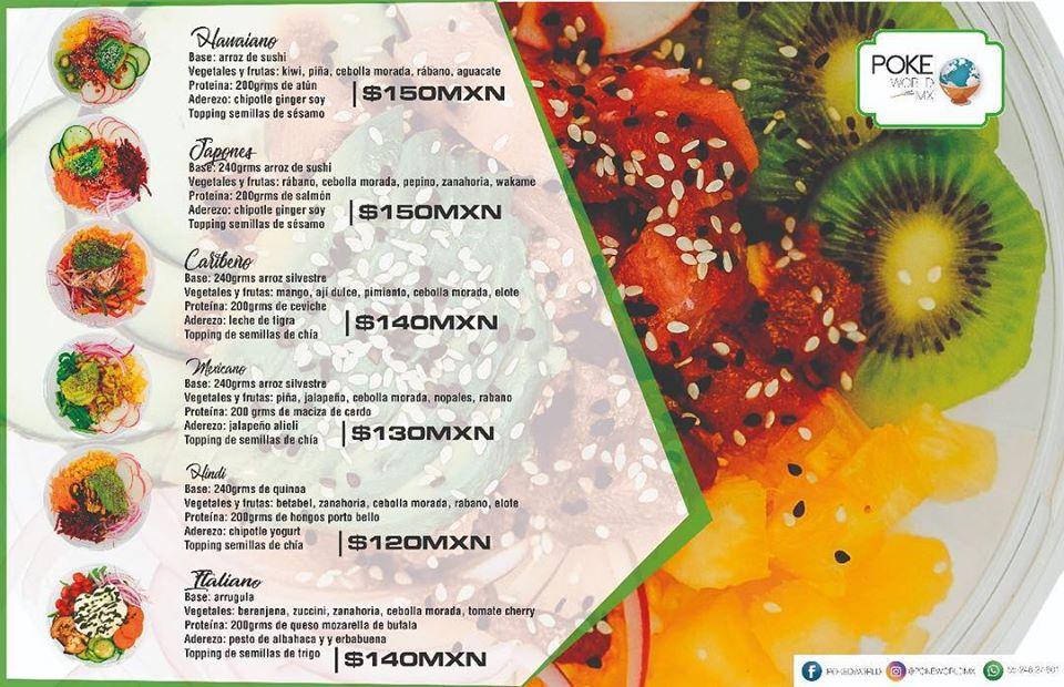 Carta del restaurante Poke World, Ciudad del México