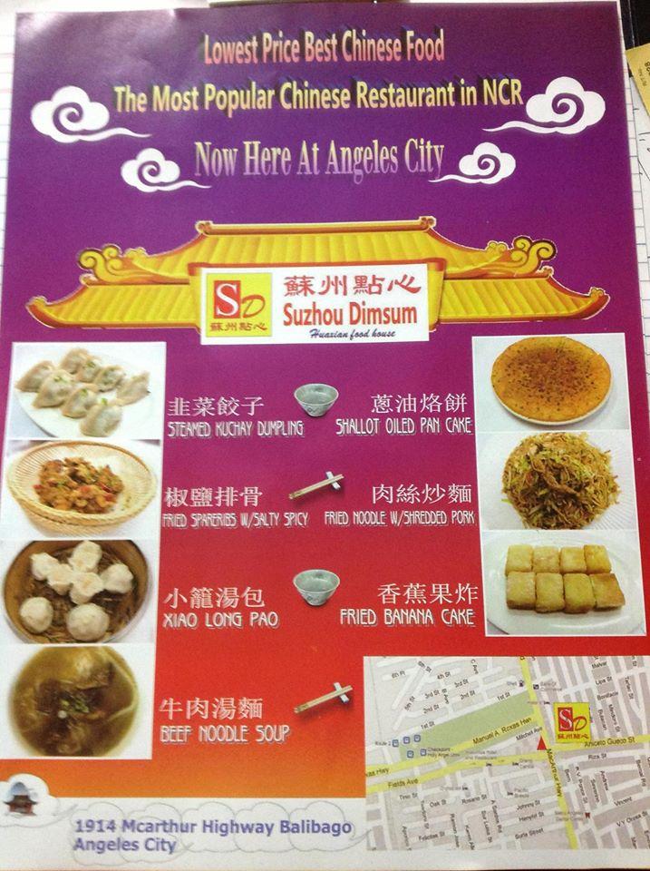 Menu at Suzhou Dimsum restaurant, Angeles, MacArthur Highway