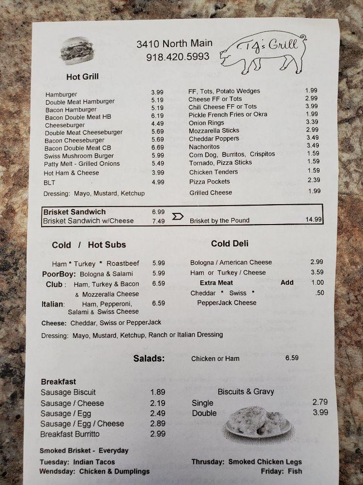Menu at TJ's & Big Macs BBQ, McAlester