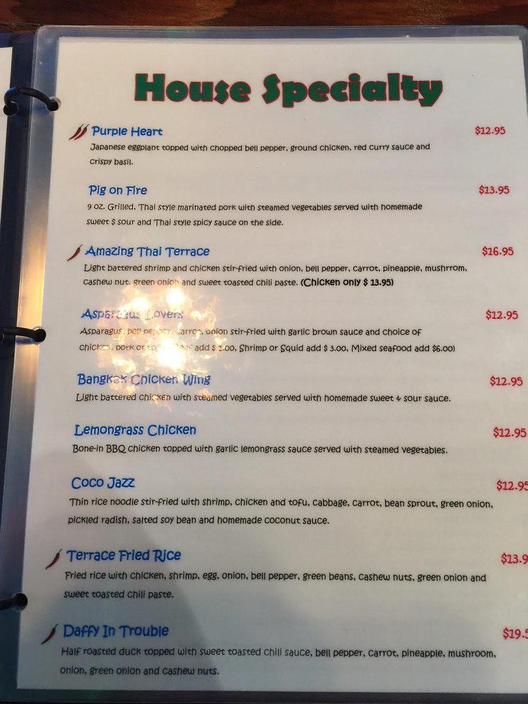 Menu at Thai Terrace restaurant, Sacramento