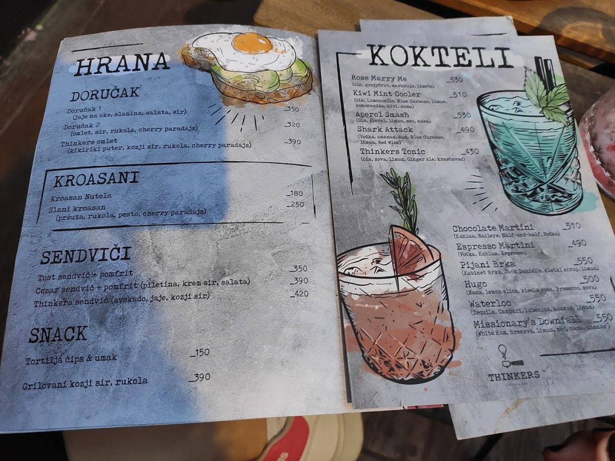 Menu at Thinkers coffee bar, Belgrade