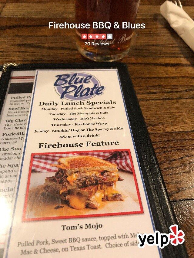 Menu at Firehouse BBQ and Blues, Richmond
