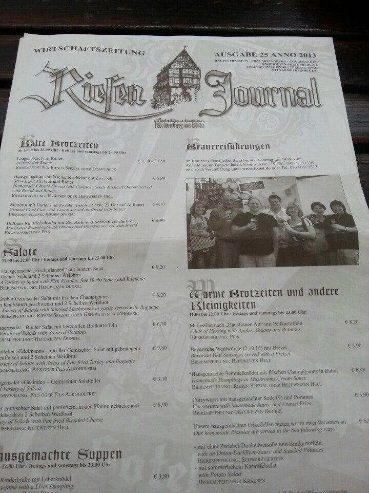 Speisekarte von Gasthaus zum Riesen restaurant, Miltenberg