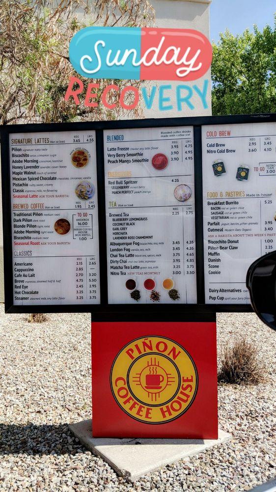 Menu at Piñon Coffee House, Rio Rancho