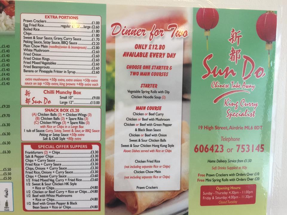 Menu at Sundo fast food, Airdrie