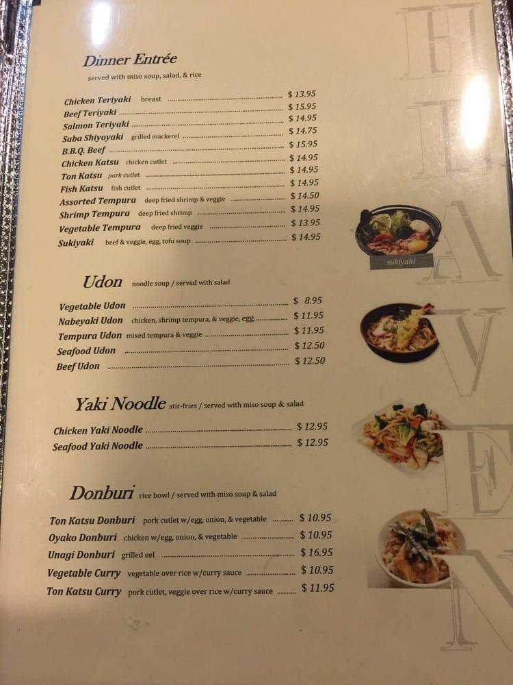 Menu at Sushi Heaven restaurant, Saratoga
