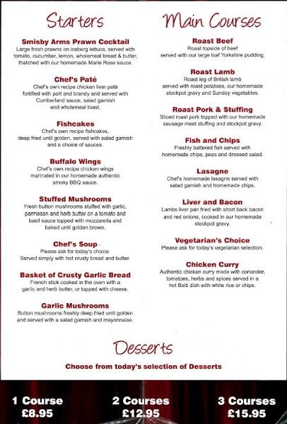 Menu at The Smisby Arms pub & bar, Smisby, Nelsons Square