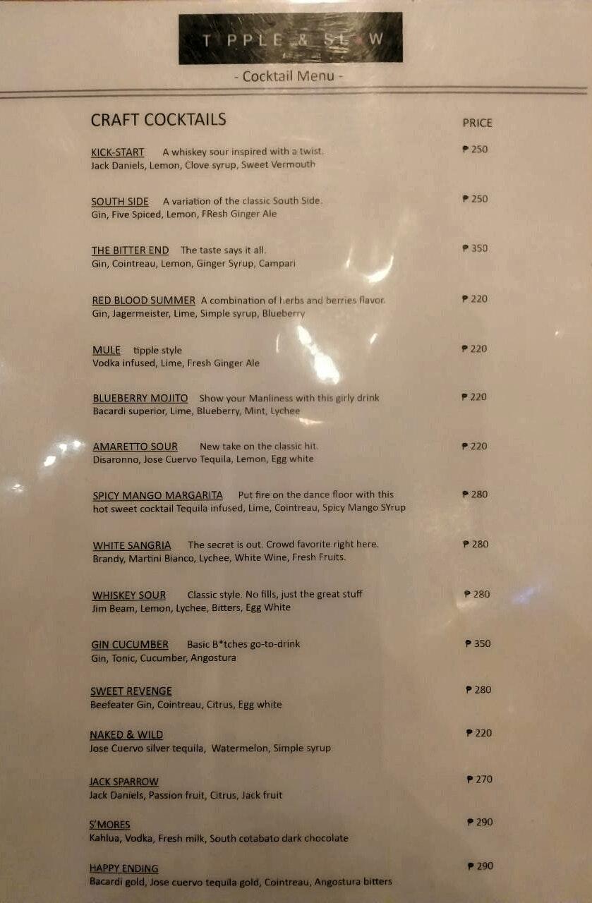 Menu at Tipple & Slaw pub & bar, Taguig