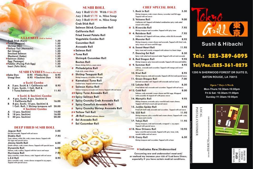 Menu at Tokyo Grill Sushi & Hibachi restaurant, Baton Rouge