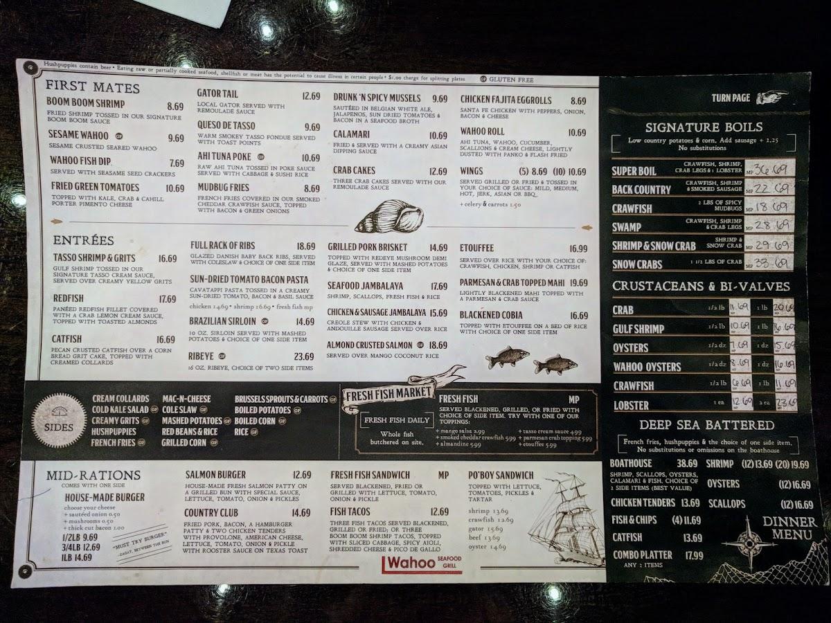 Carta del restaurante Wahoo Seafood Grill, Tallahassee
