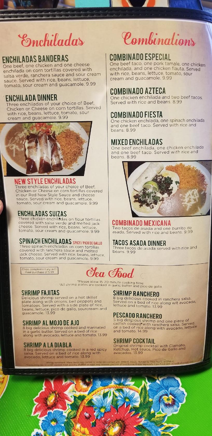 Menu at El Azteca Mexican Restaurant, Mount Vernon