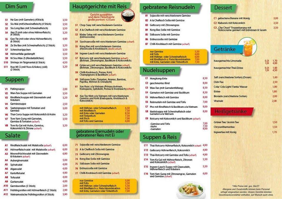 Menu at Ni Hao restaurant, Cologne
