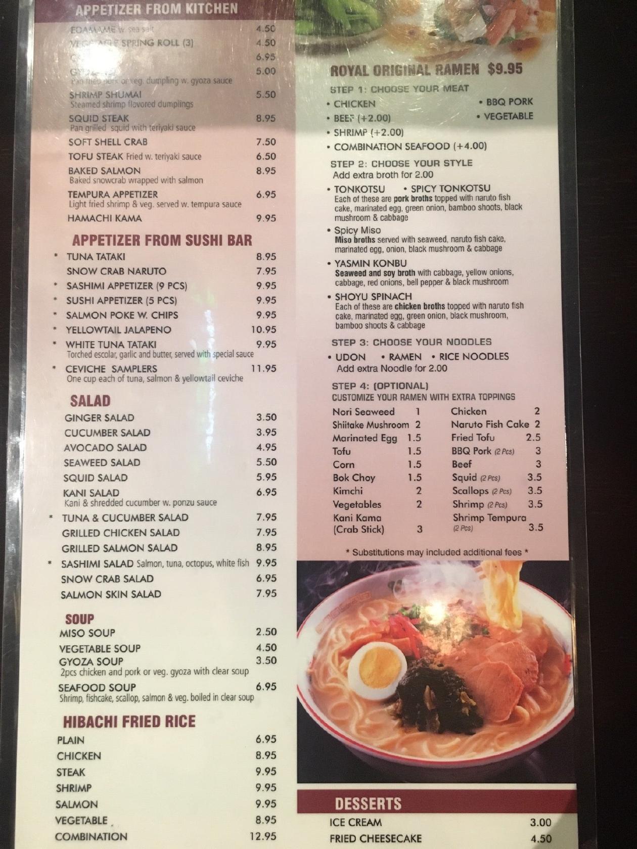 Menu at Royal Sushi & Bar, New Orleans, Royal St