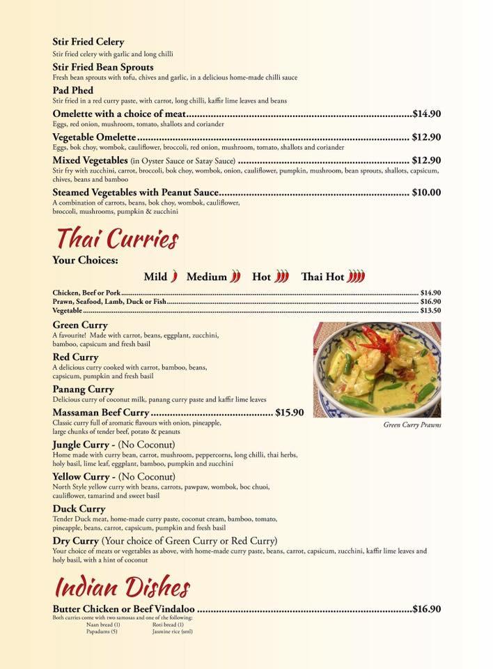 Menu at Songkran Thai Restaurant, Bentley Park