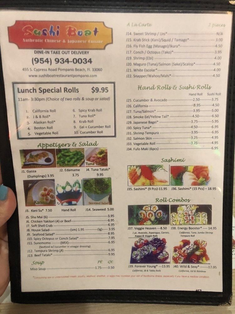 Menu at Sushi Boat restaurant, Pompano Beach