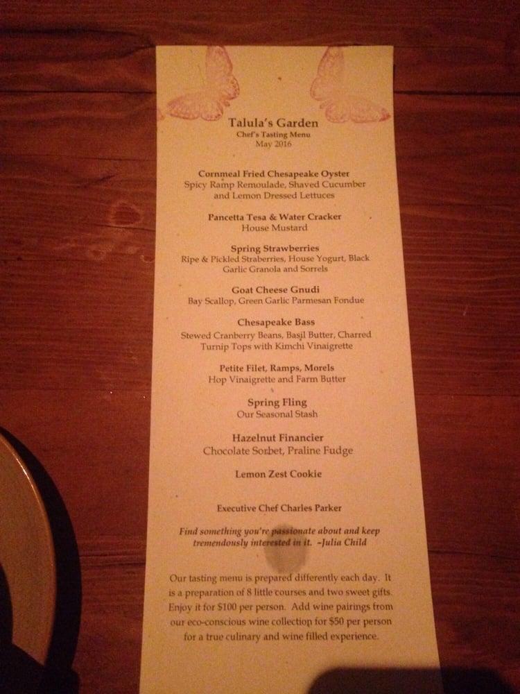 Menu at Talula's Garden restaurant, Philadelphia