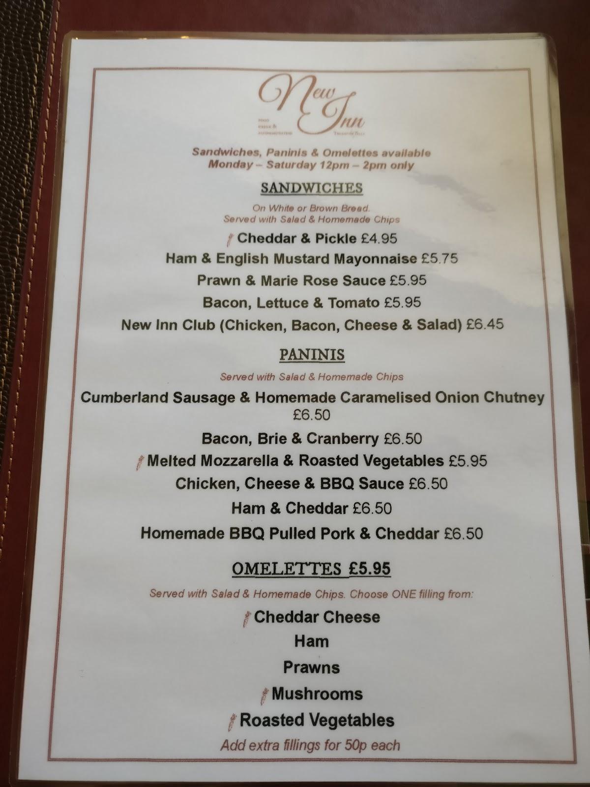 Menu at The New Inn pub & bar, Thornton Dale
