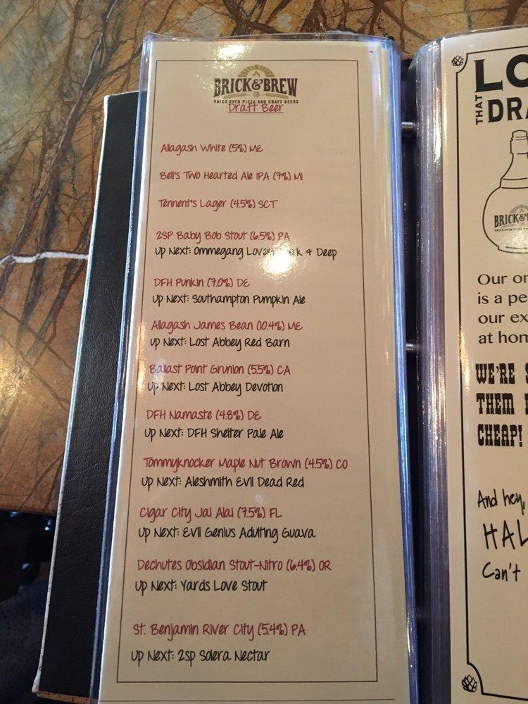 Menu at Brick & Brew pizzeria, Havertown