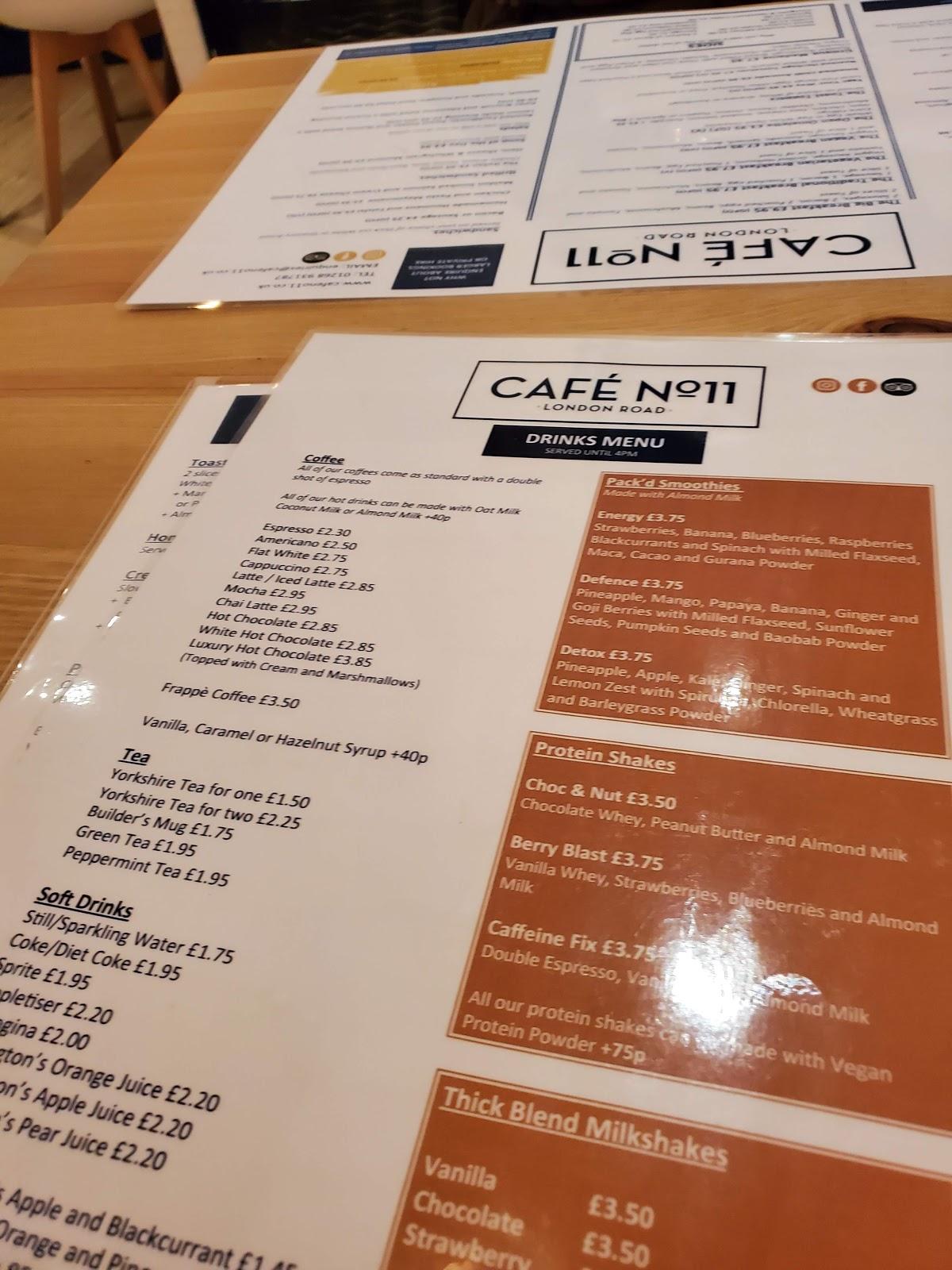 Menu at Café No.11 restaurant, Rayleigh