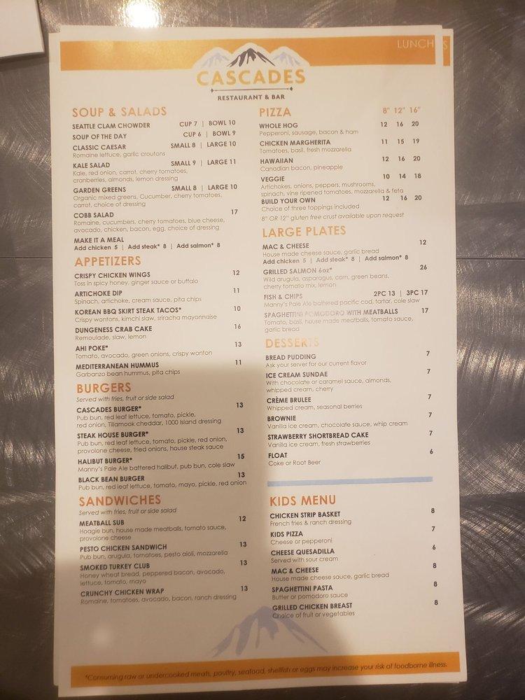 Menu at Cascades Grille restaurant, Bellevue
