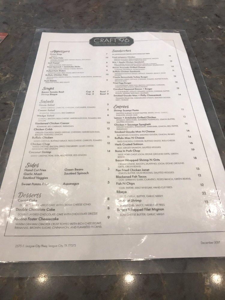 Menu at Craft 96 Draught House + Kitchen pub & bar, League City