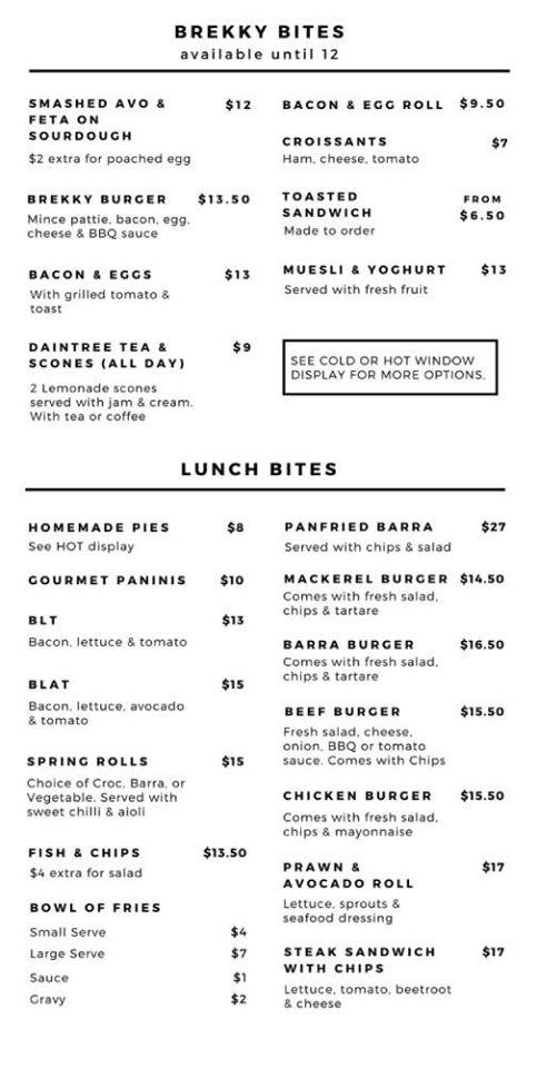 Menu at Croc Xpresso Cafe, Daintree