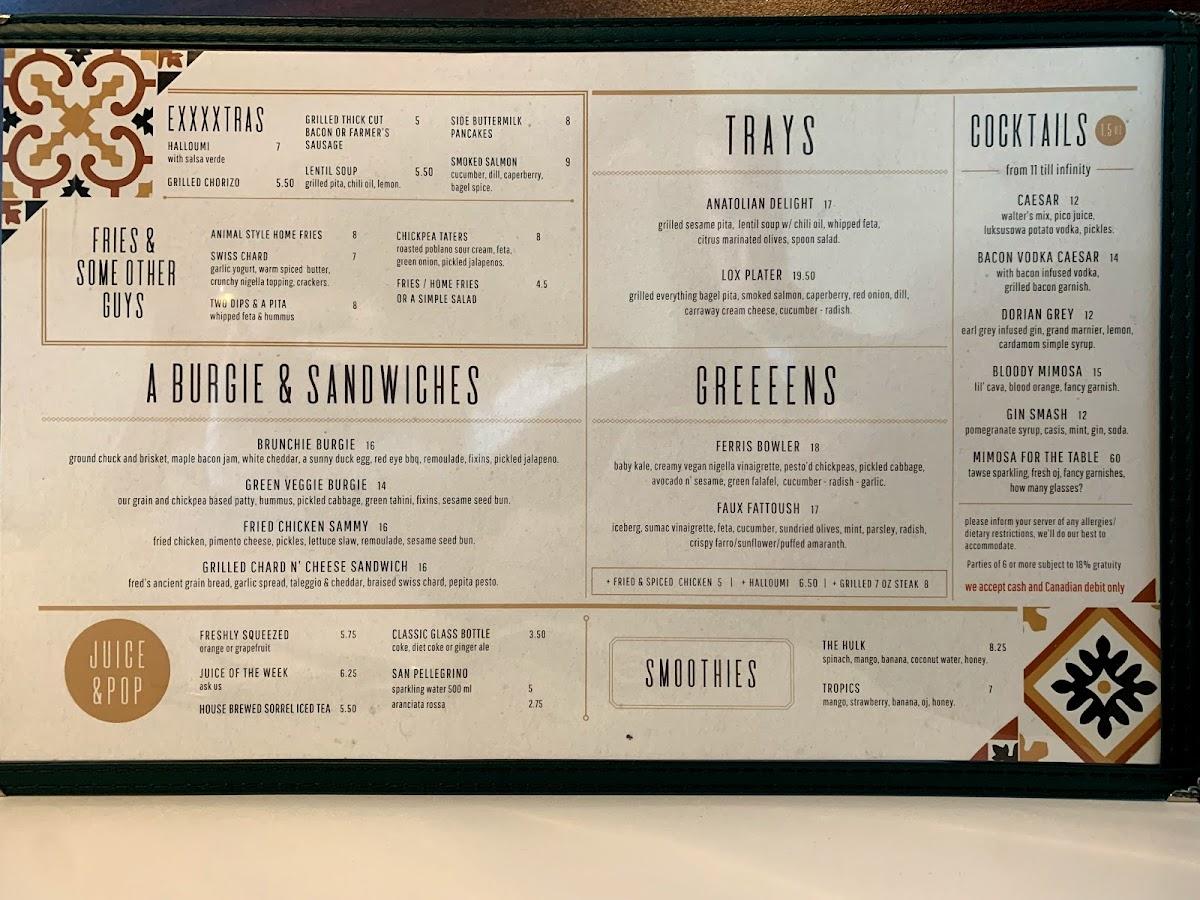 Menu at Good Fork restaurant, Toronto