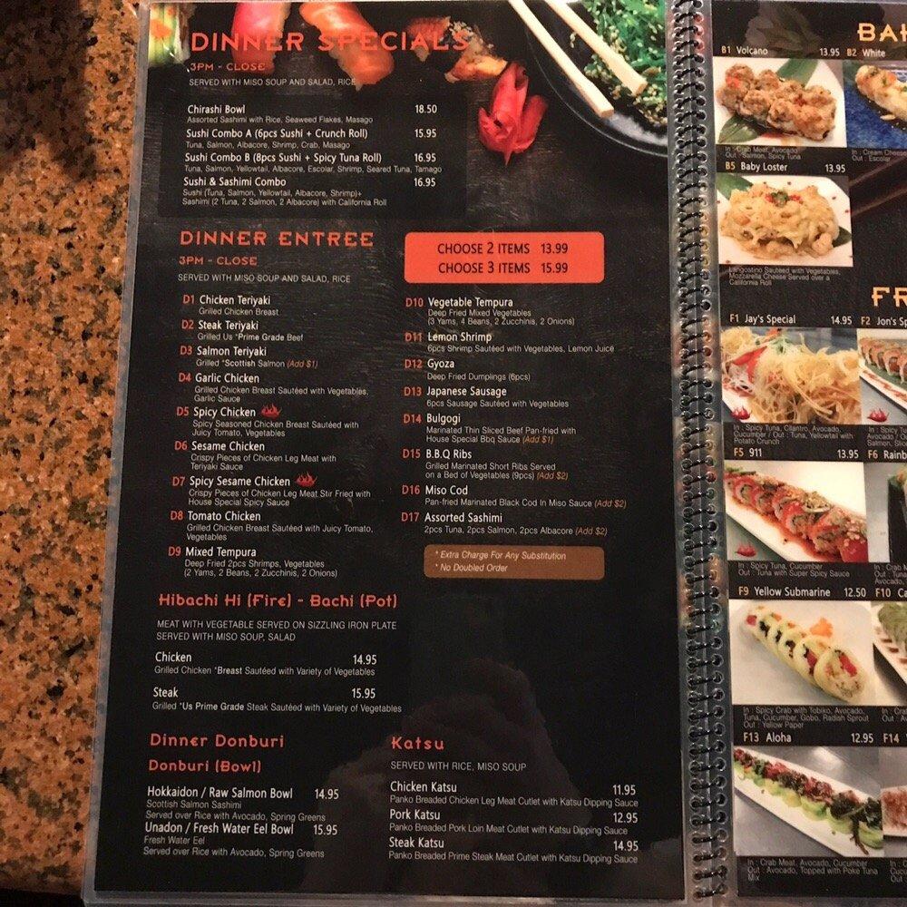 Menu at Kibo Sushi restaurant, Ventura