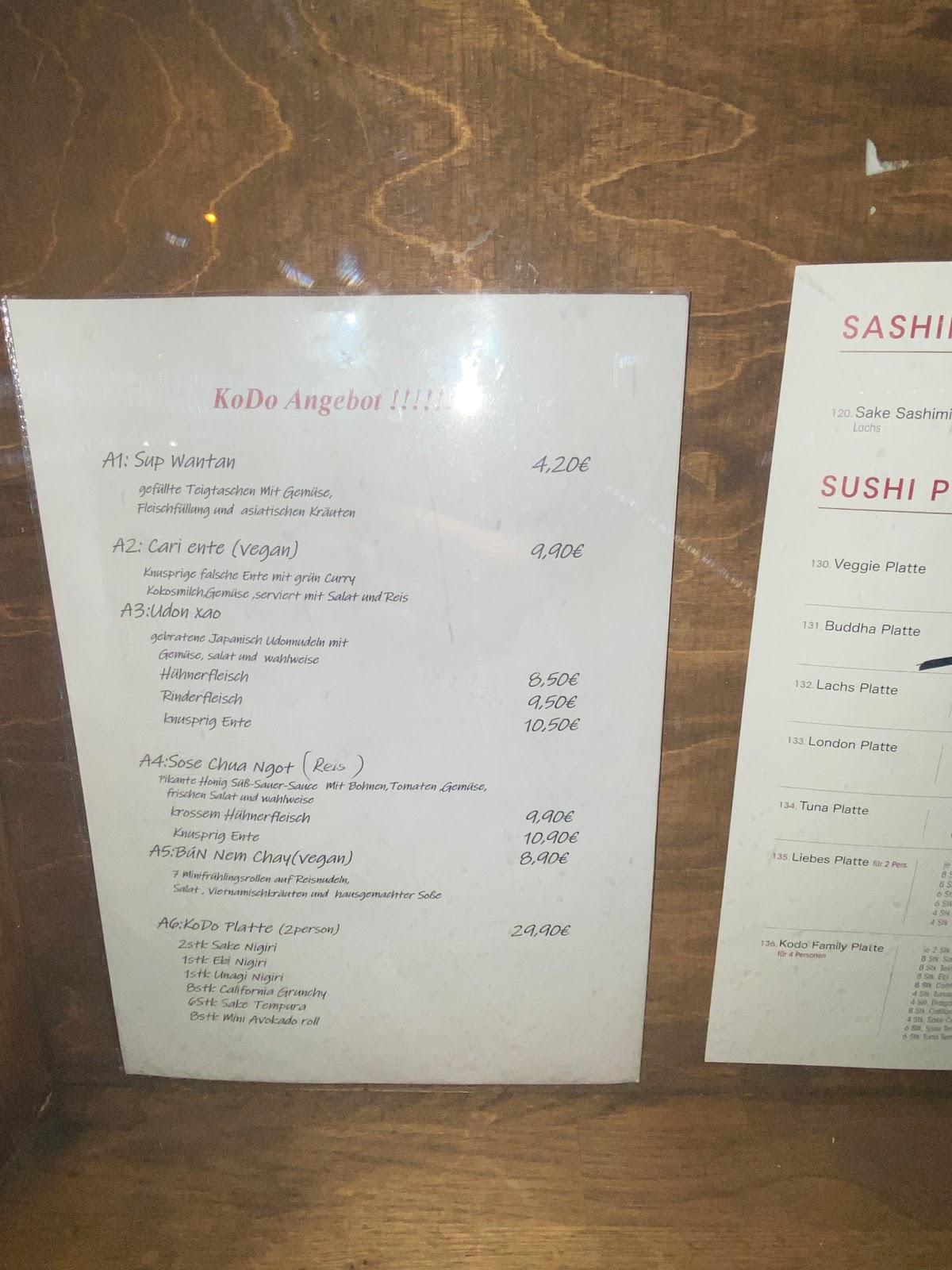 Speisekarte von Kodo Restaurant, Oranienburg