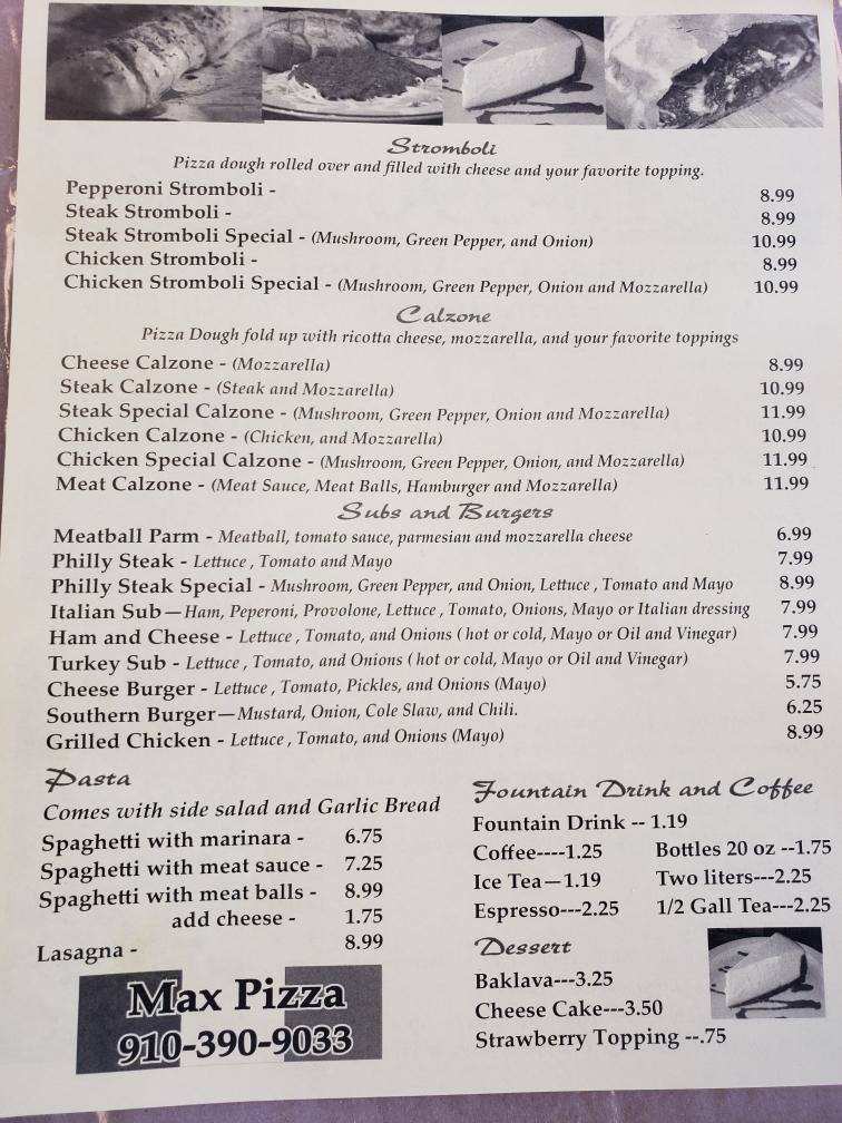 Menu at Max Pizza pizzeria, Maxton