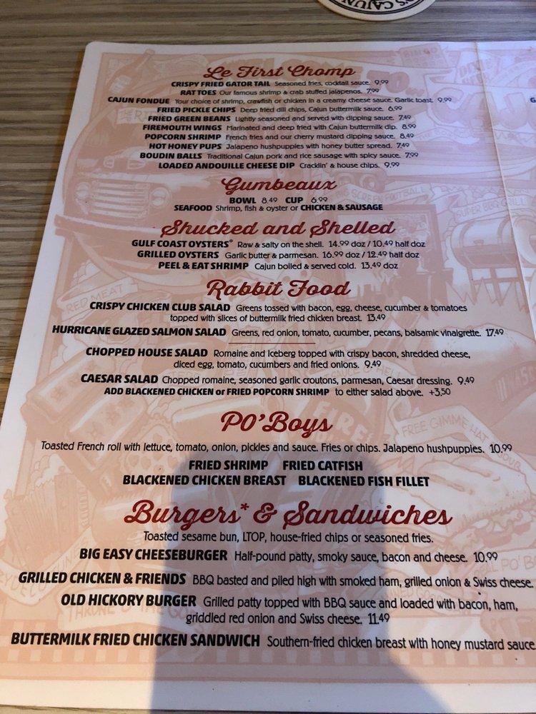 Menu at Razzoo's Cajun Cafe, Oklahoma City