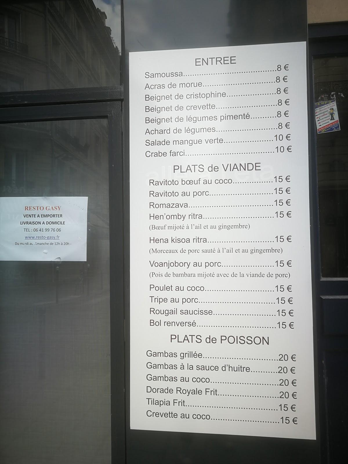 Menu at Resto Gasy : Restaurant Malgache à Paris, Paris